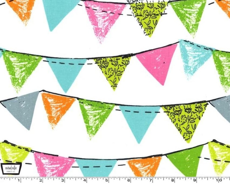 SALE - Party Bunting - Aqua Cotton Print Fabric From Michael Miller - Etsy