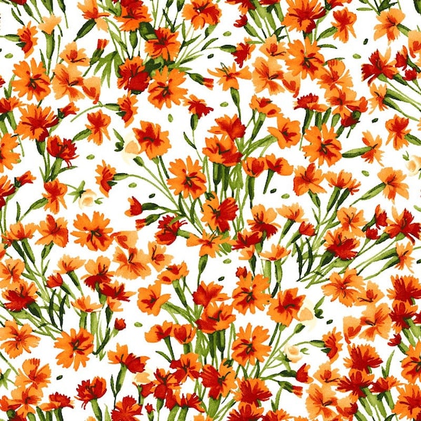 Orange Floral Fabric - Etsy