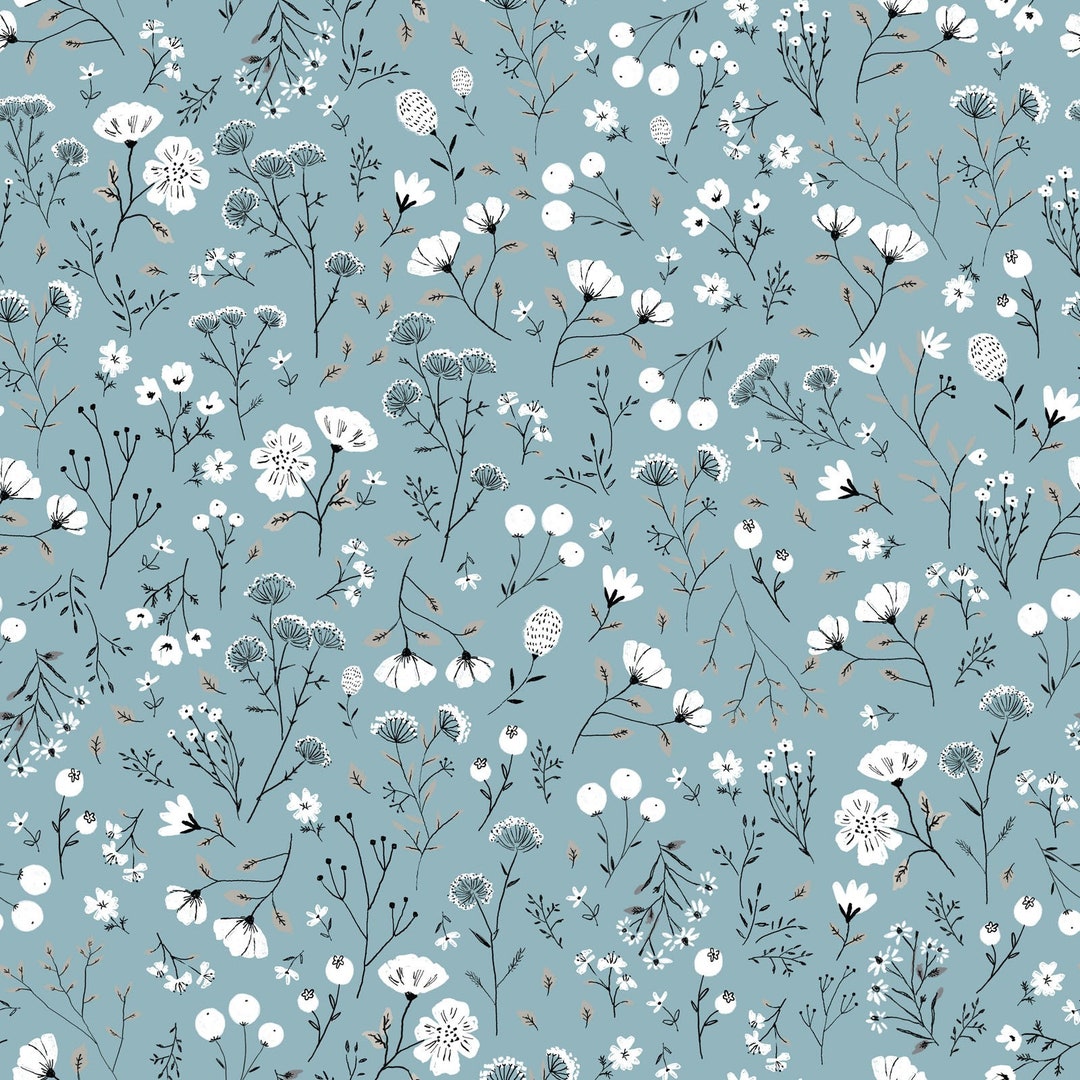 House and Home - Mabel Floral Sprigs Blue by Michal Marko From Poppie Cotton Fabric - Etsy