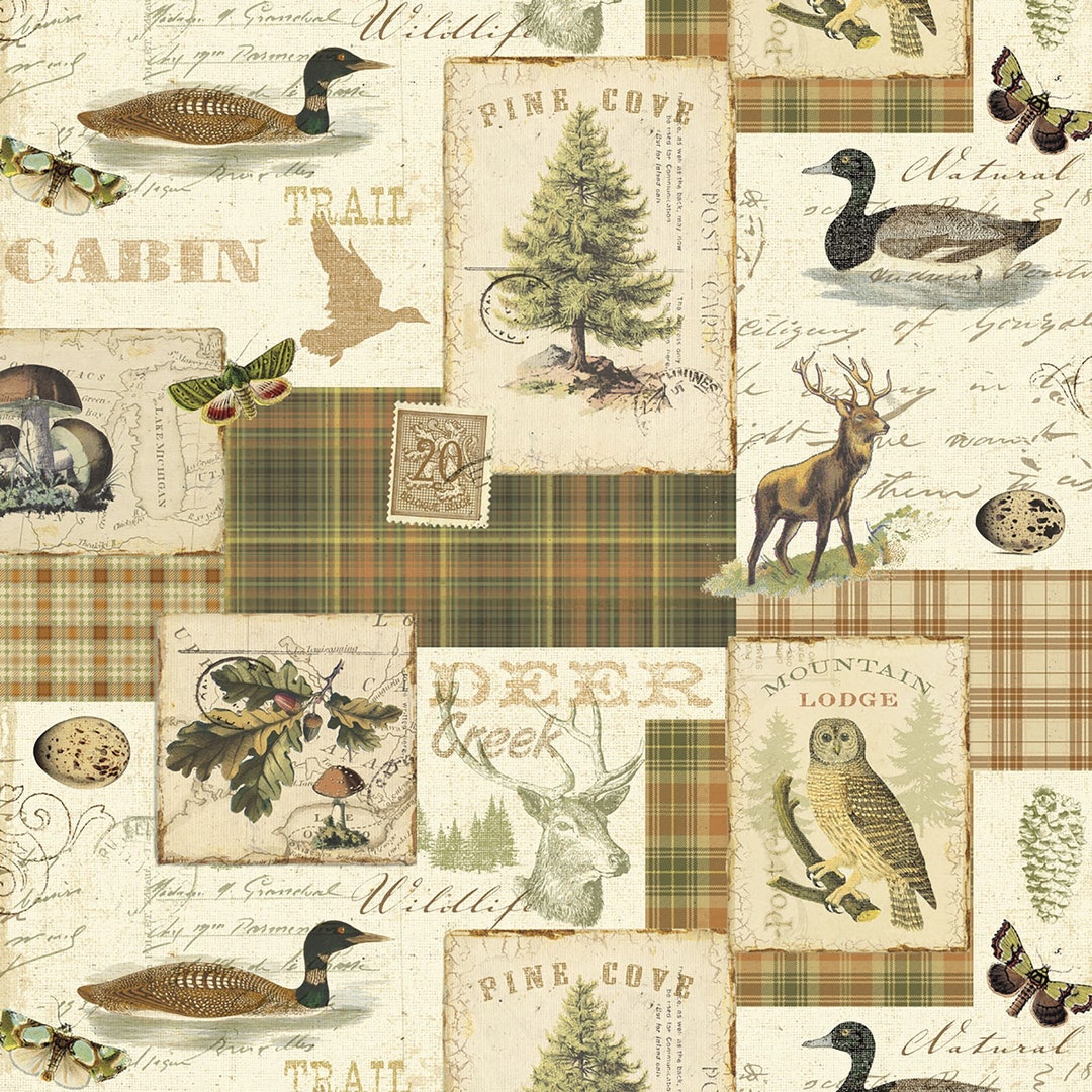 Lodge and Cabin - Animal Postcards Stamps From David Textiles Fabrics ...