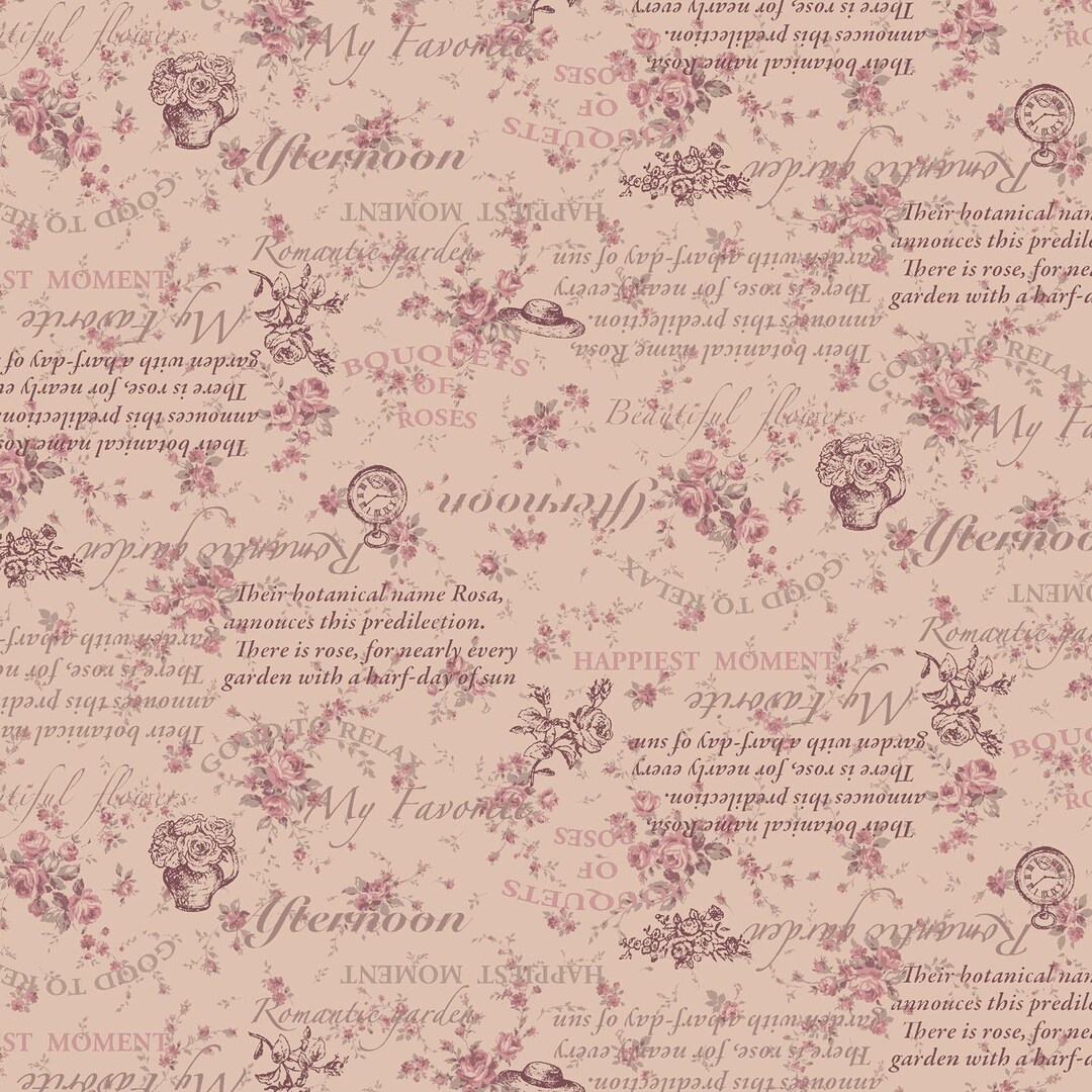 Ruru Bouquet - Floral Motifs Words Dusty Pink From Quilt Gate Fabric - Etsy