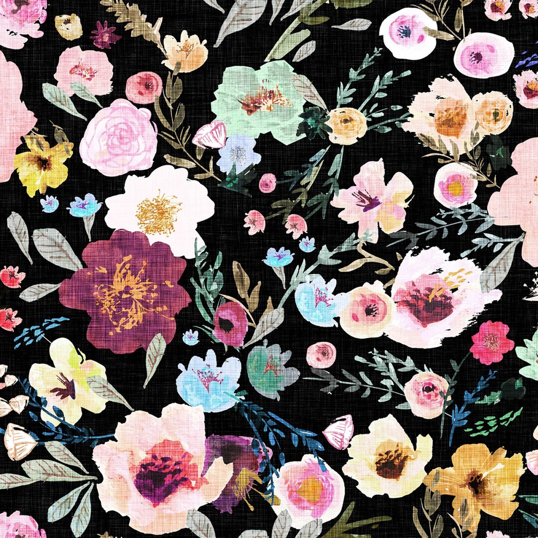 New Earth - Floral Dark Black by Esther Fallon-lau From Clothworks ...