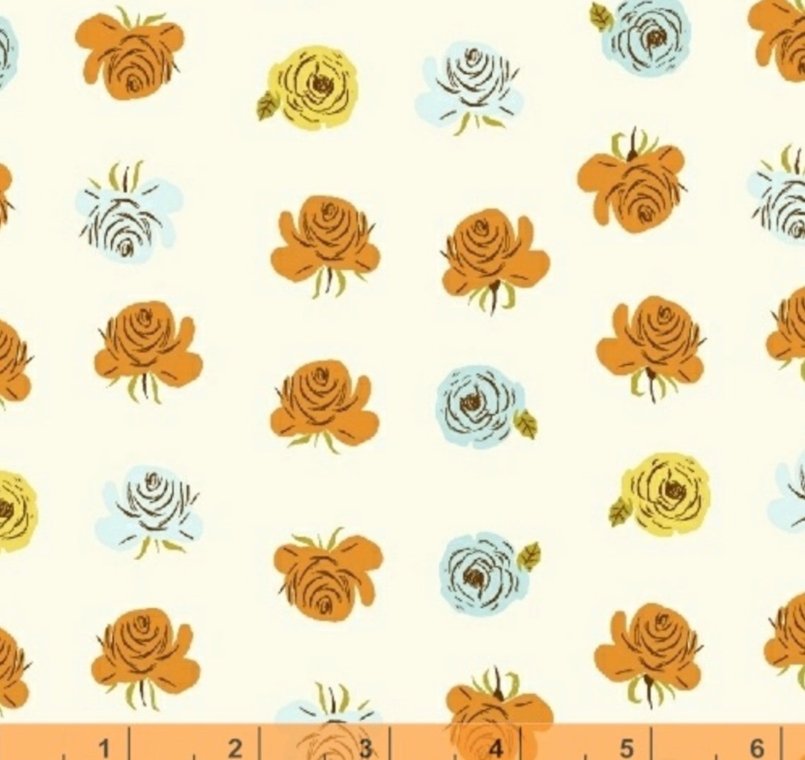 Far Far Away 2 - Roses Orange Blue Yellow on Cream by Heather Ross From ...