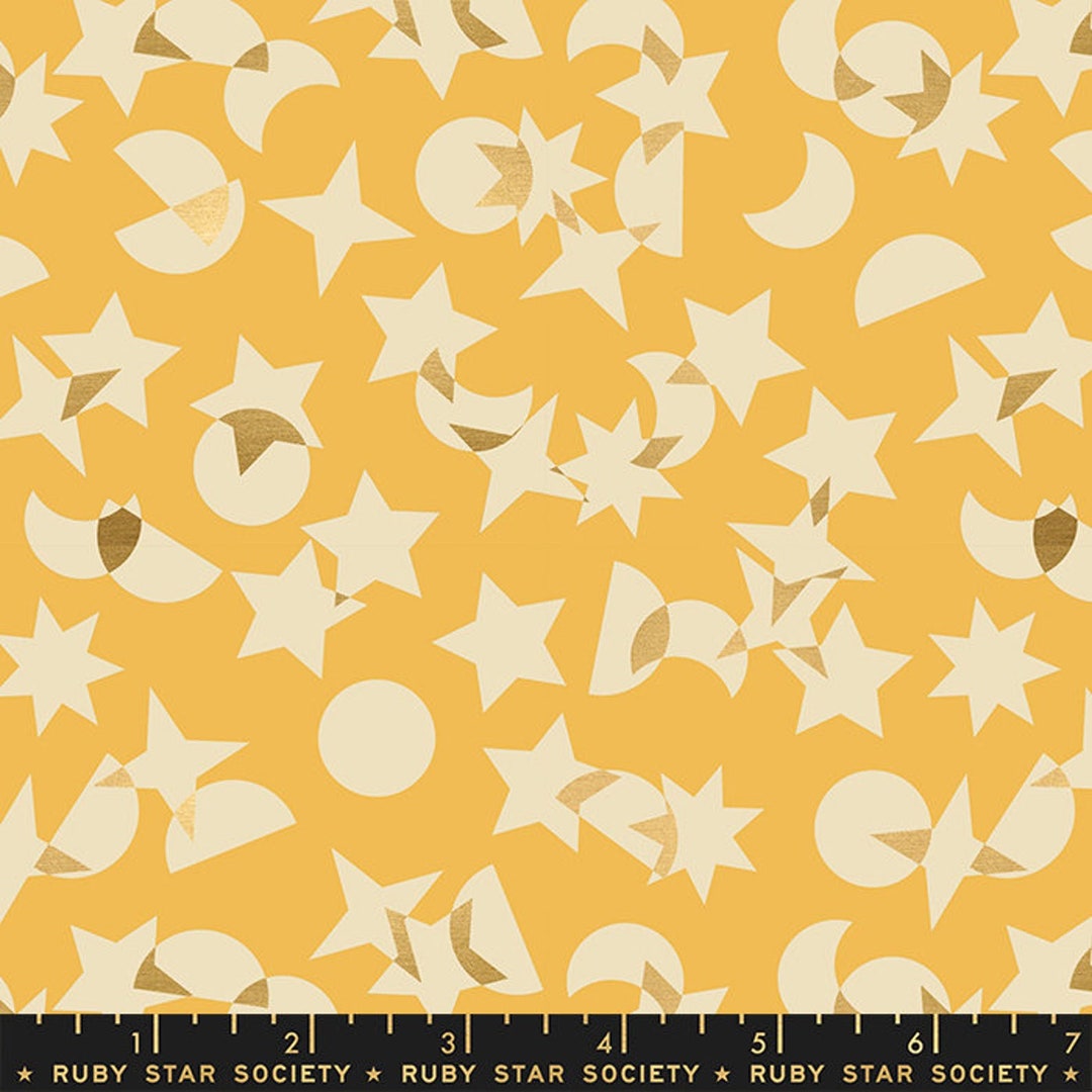 Stellar Metallic - Butter Yellow Stars Moon From Ruby Star Fabric - Etsy