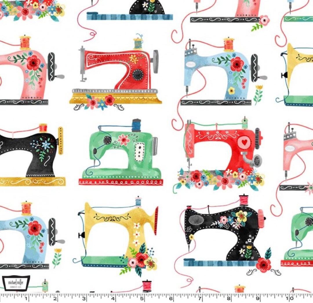 A Stitch in Time - Vintage Sewing Machines White From Michael Miller ...