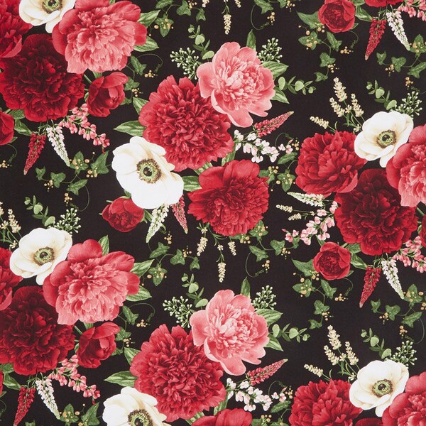 Black Floral Fabric - Etsy