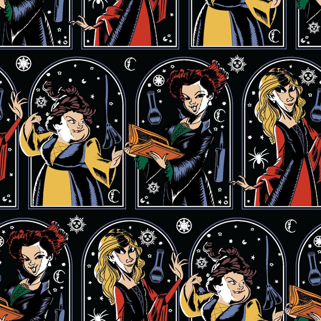 Hocus Pocus - Night Sky Characters Black From Springs Creative Fabric ...