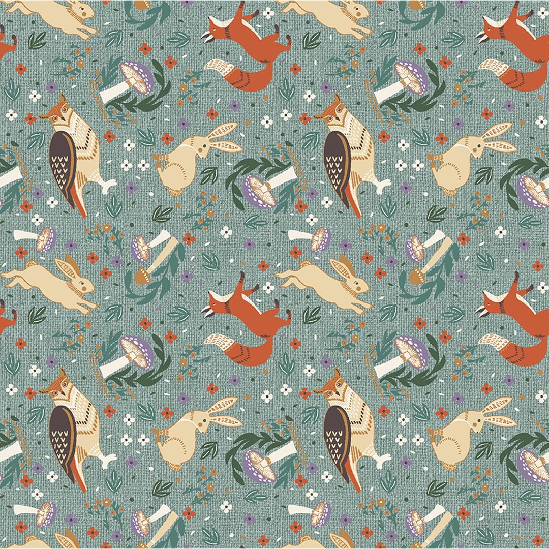 Cottage Core - Woodland Cottage Animals Mushrooms Turquoise From ...