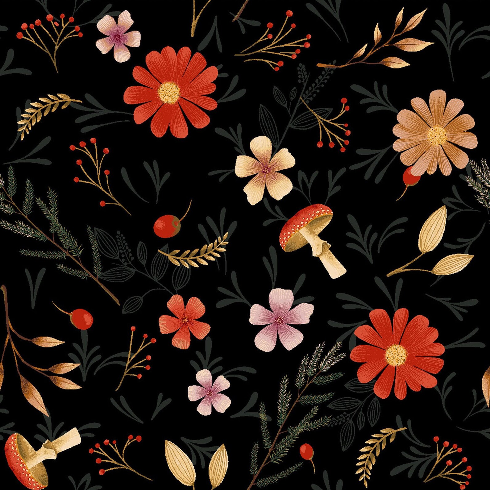 Midnight Flora - Small Floral Black by Melissa Lowry From Clothworks ...