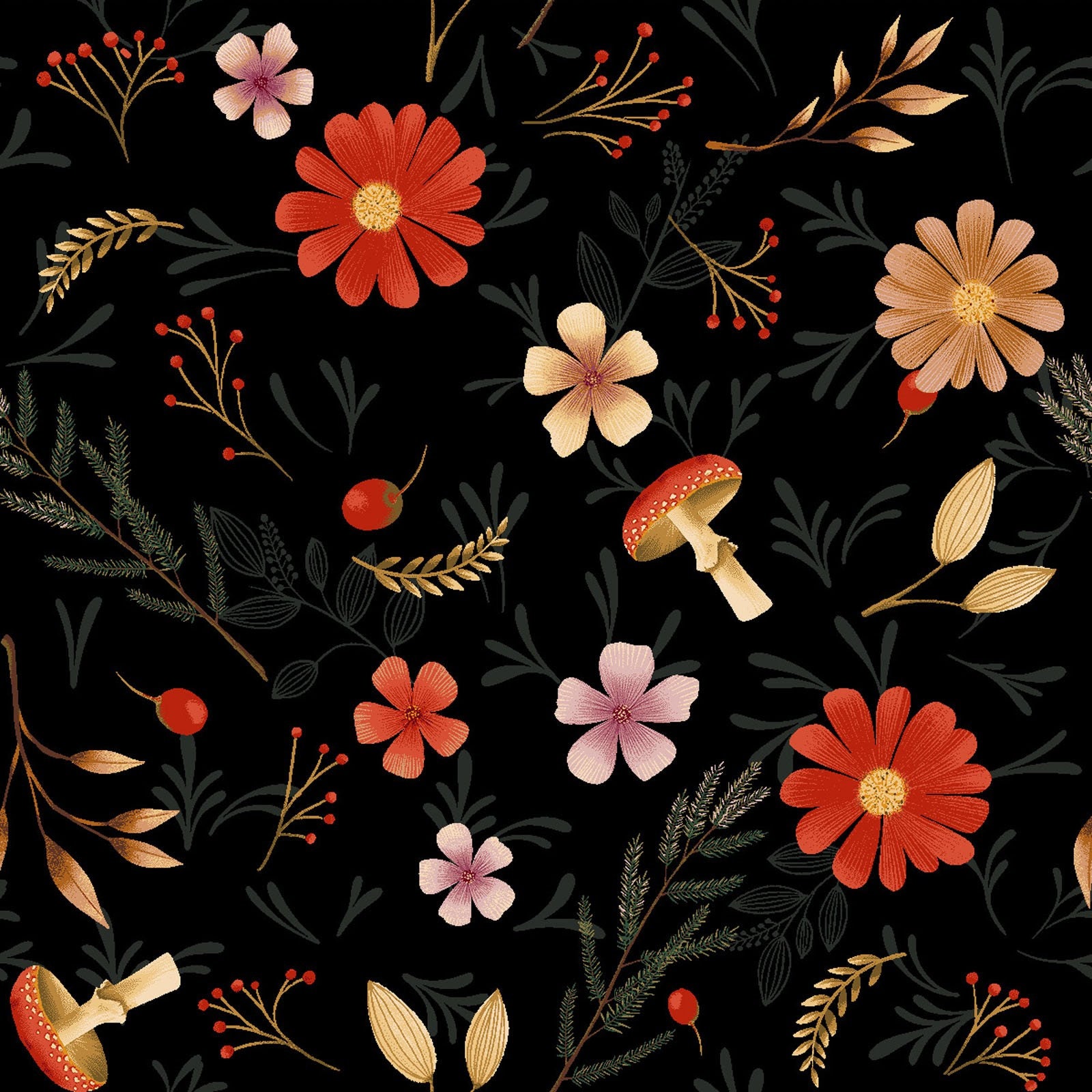 Midnight Flora - Small Floral Black by Melissa Lowry From Clothworks ...