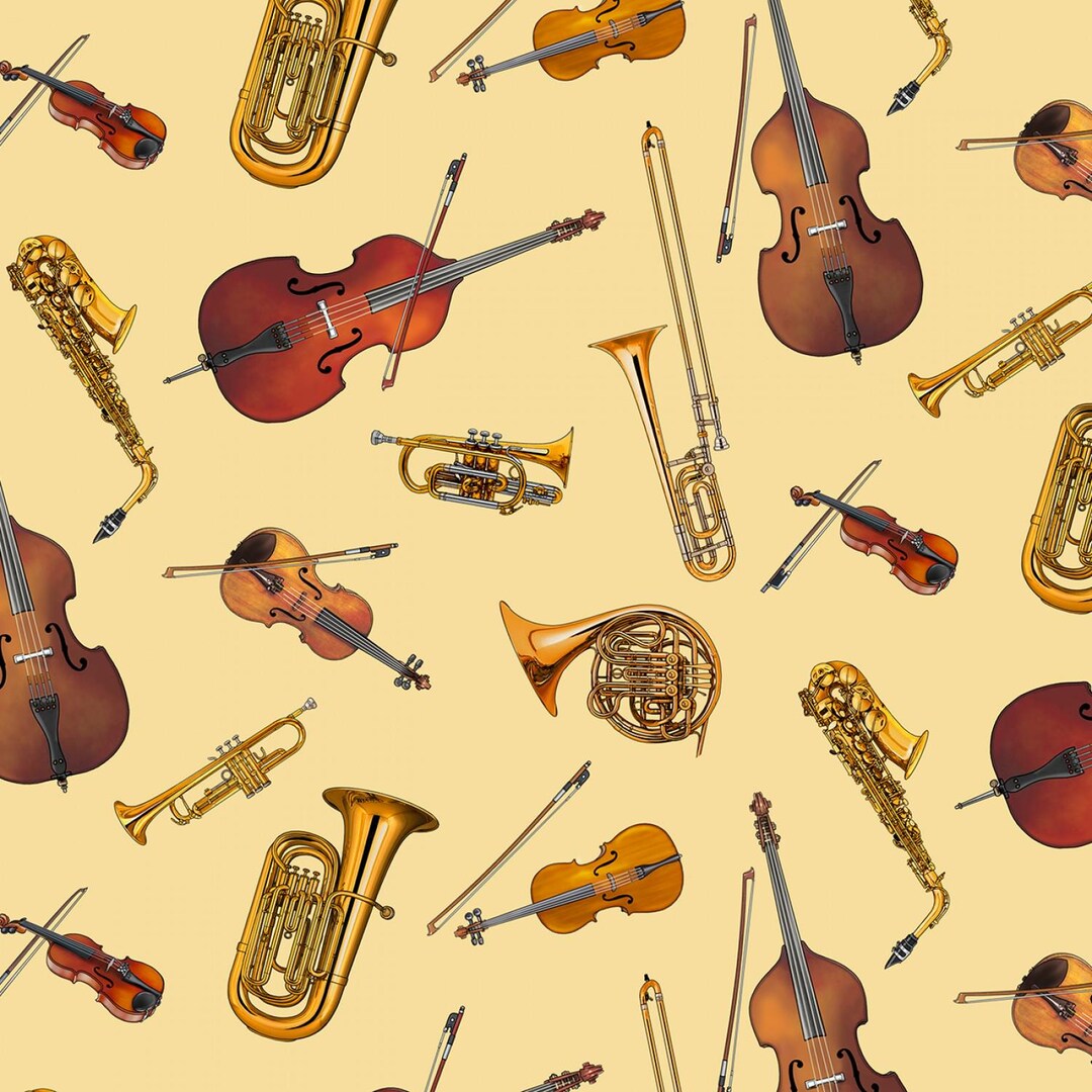 Jazz - Musical Instruments Gold From Elizabeth’s Studio Fabric - Etsy