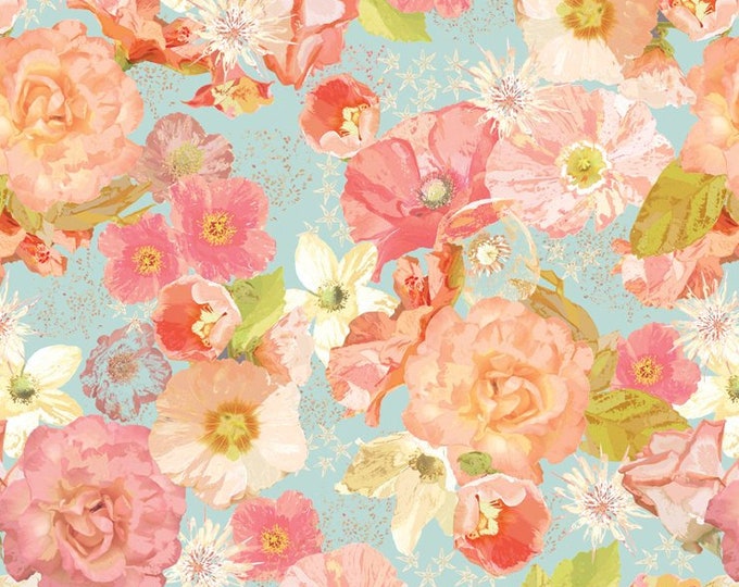 Believe - Floral Poppies Aqua Blue From in the Beginning Fabric - Etsy