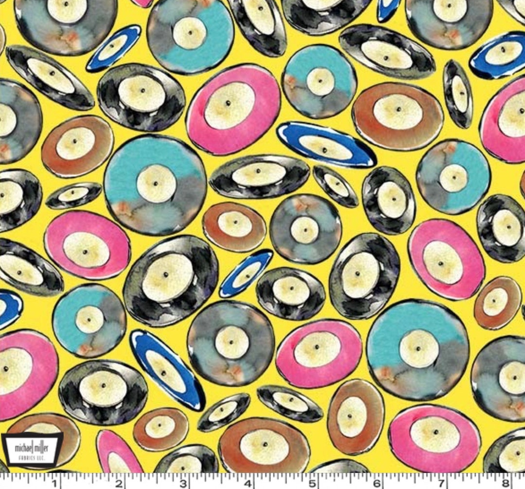 Musical Cats - Vinyl Records Yellow From Michael Miller Fabric - Etsy