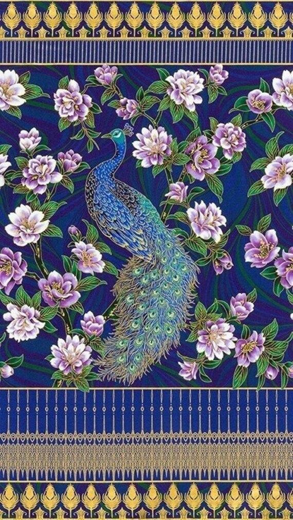Peacock Garden Peacock Royal Blue PANEL 24 Inches From - Etsy