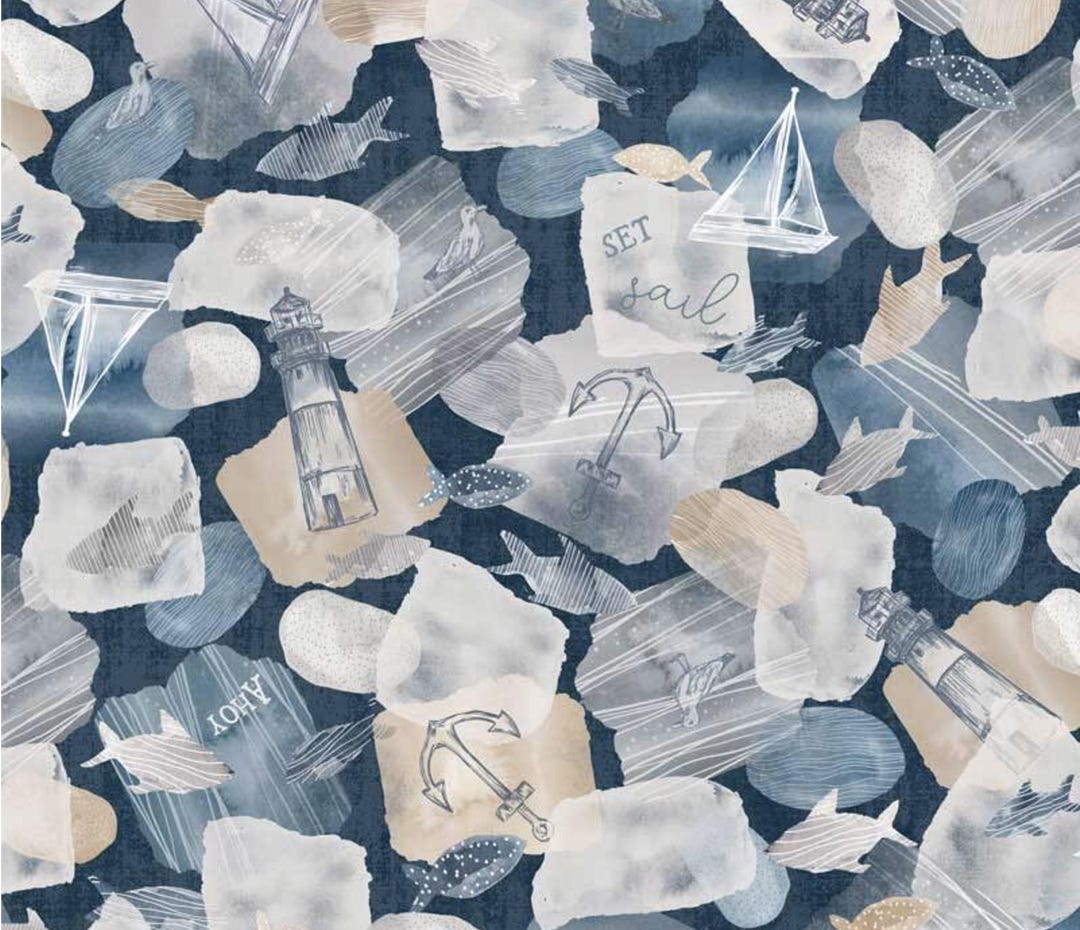 Set Sail - Set Sail All Over Dk Blue From P & B Textiles Fabric - Etsy
