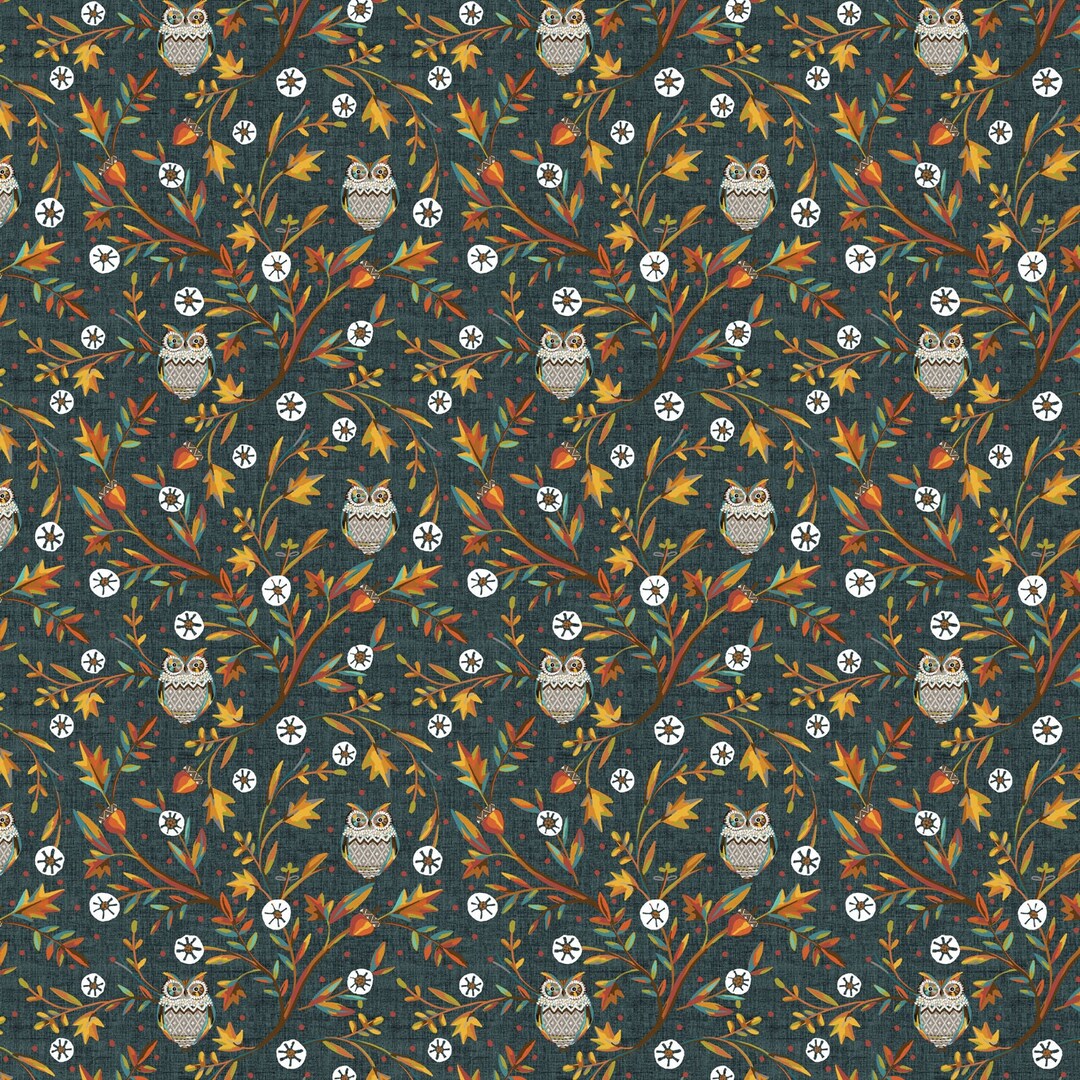Hello Fall - Woodland Vine Owls Teal From Benartex Fabrics - Etsy