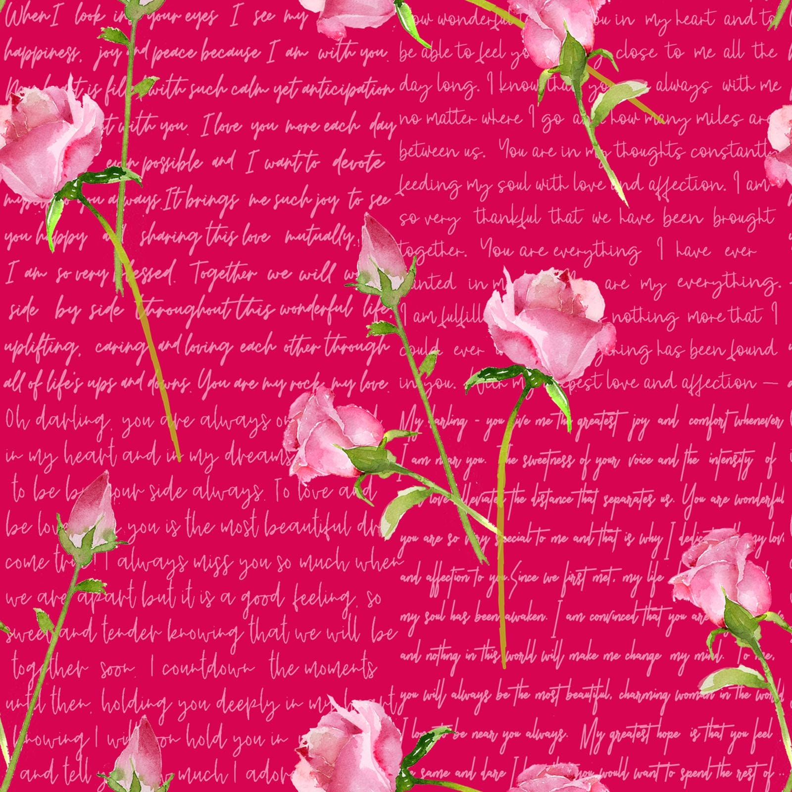 Love Letters Words and Roses Dark Pink by Barb Tourtillotte | Etsy