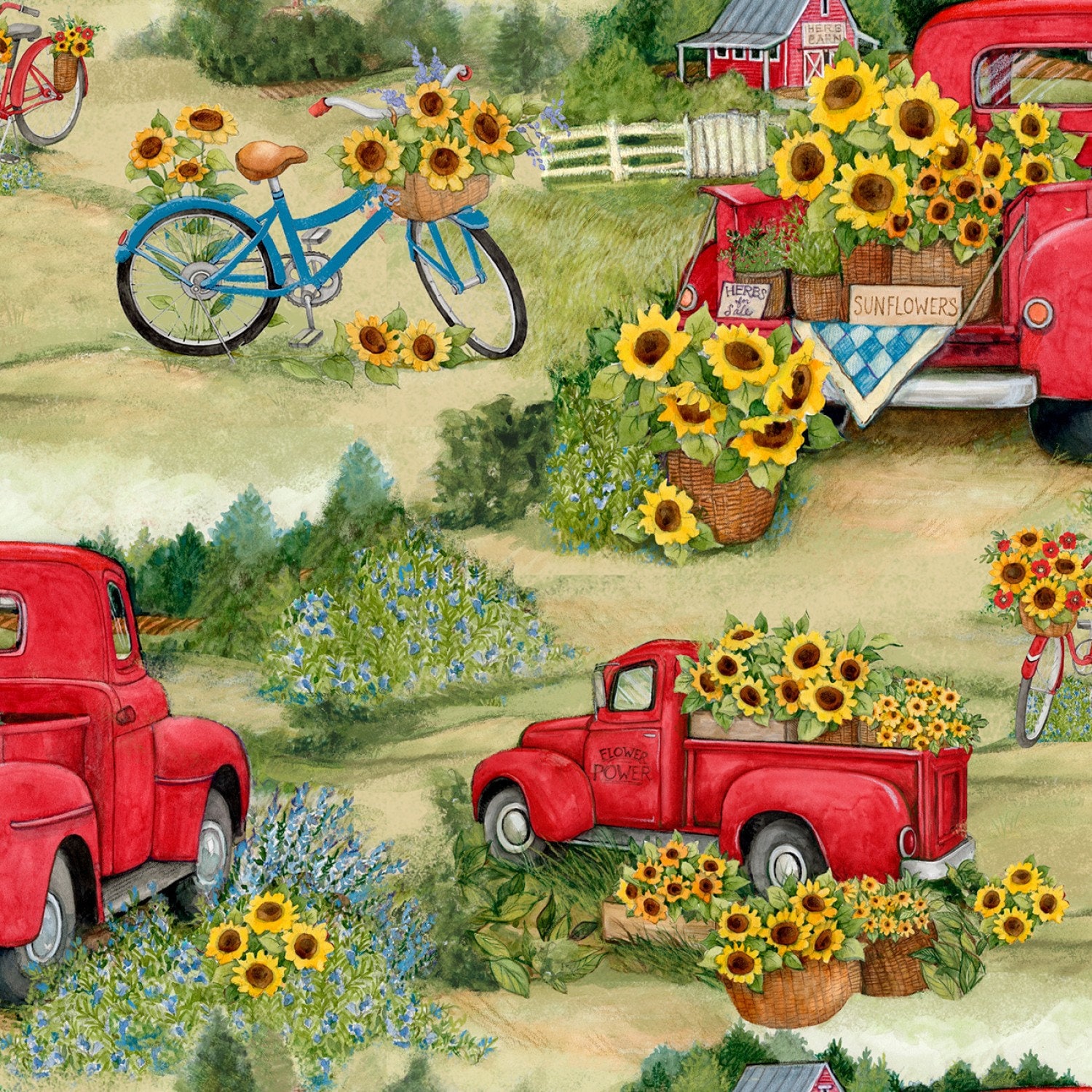 Red Trucks and Bicycles by Susan Winget Prints From Springs - Etsy