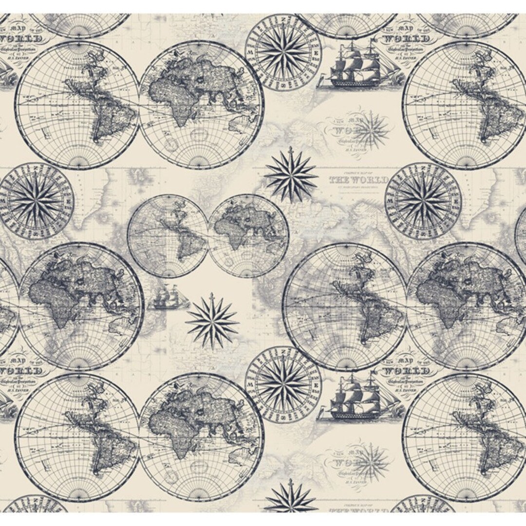 Home and Faith - Ocean Maps Cream From David Textiles Fabrics - Etsy