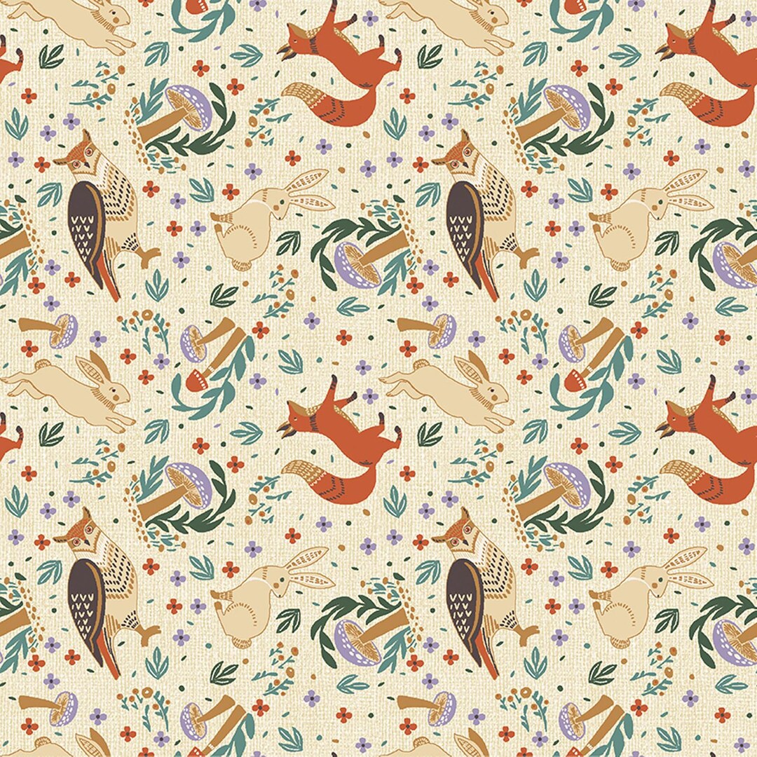 Cottage Core - Woodland Cottage Animals Mushrooms Cream From Benartex ...