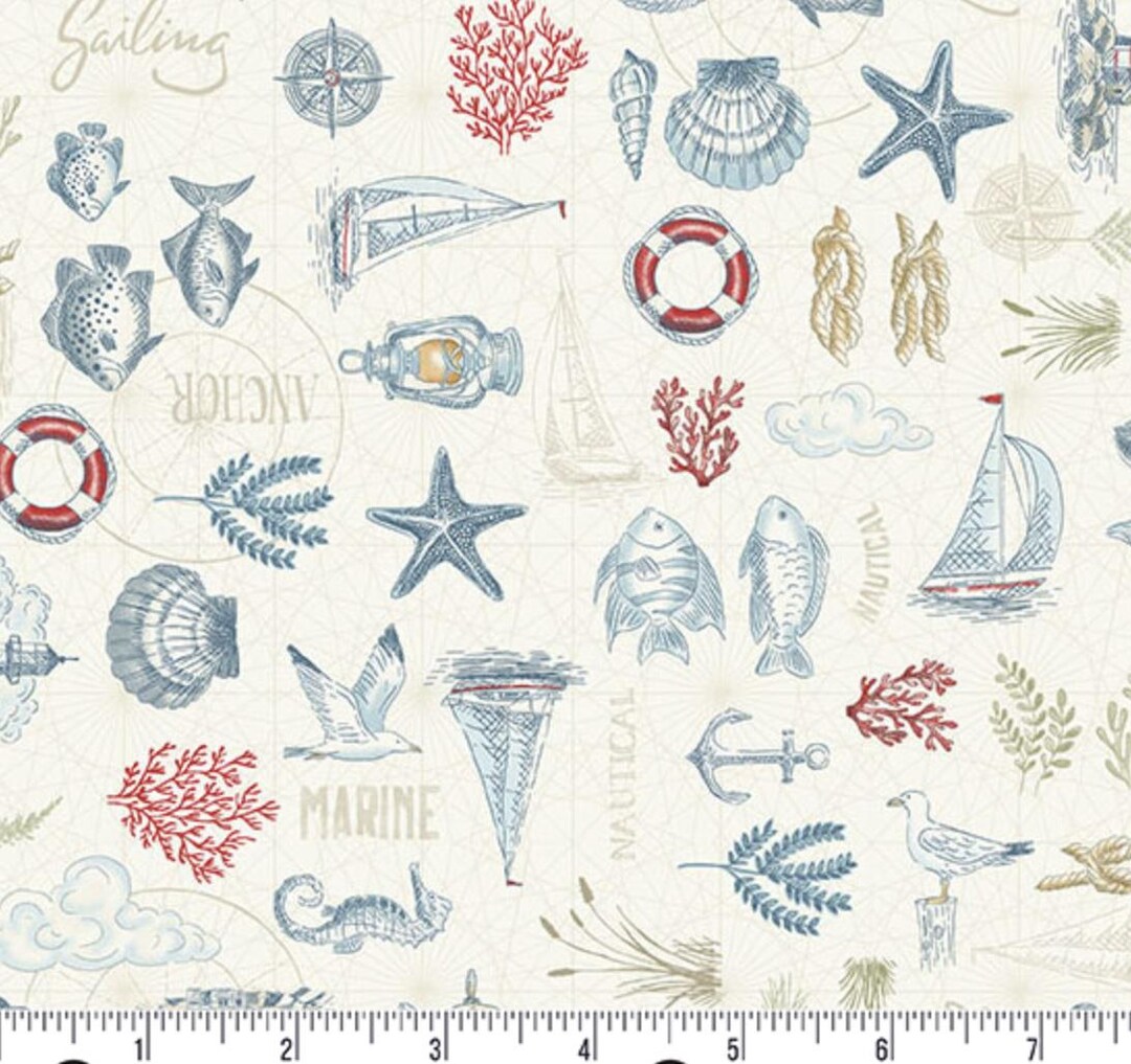 High Tide - Maritime Cream From Makower UK Fabric - Etsy