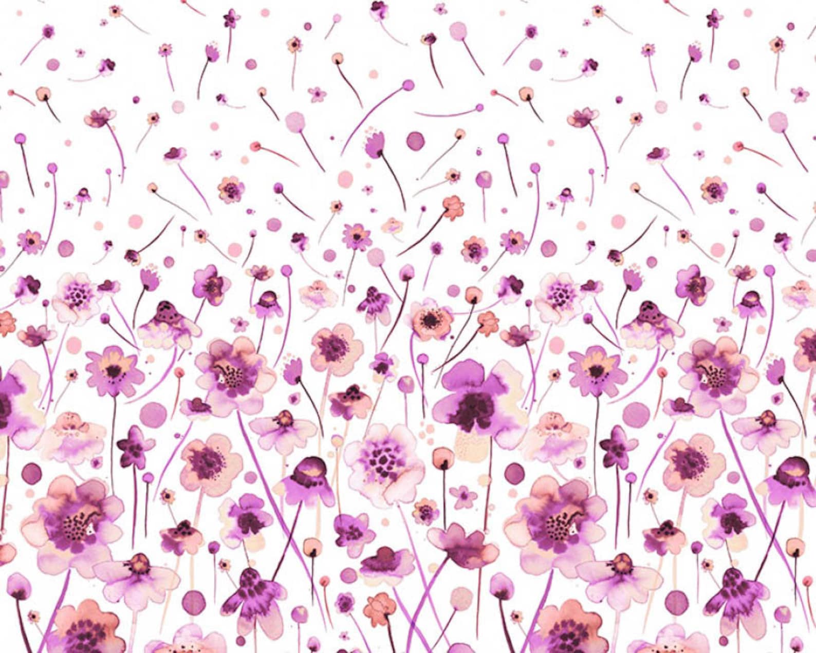 Ink Flowers Digital PANEL Flowers Border Pink by Ninola - Etsy