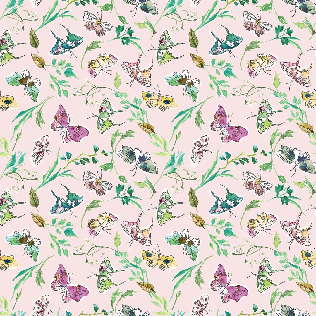 Verdure - Butterflies Lt Pink by Esther Fallon Lau From Clothworks ...