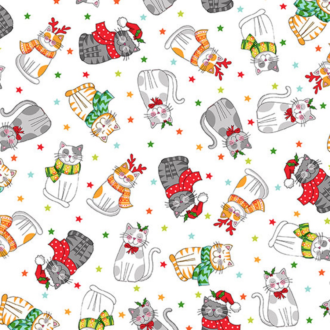 Santa Paws - Cats Scatter White From Makower UK Fabric - Etsy