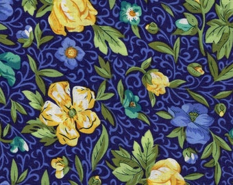 Yellow and Blue Floral Fabric | Etsy