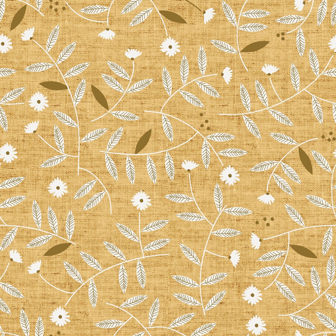 Verdure - Folk Floral Dark Gold by Esther Fallon Lau From Clothworks ...