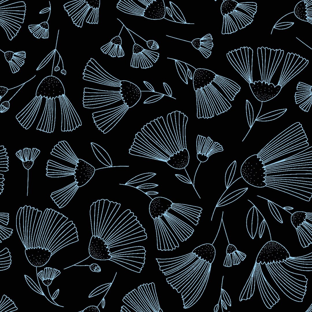 Midnight Flora - Outlined Flowers Dark by Melissa Lowry From Clothworks ...