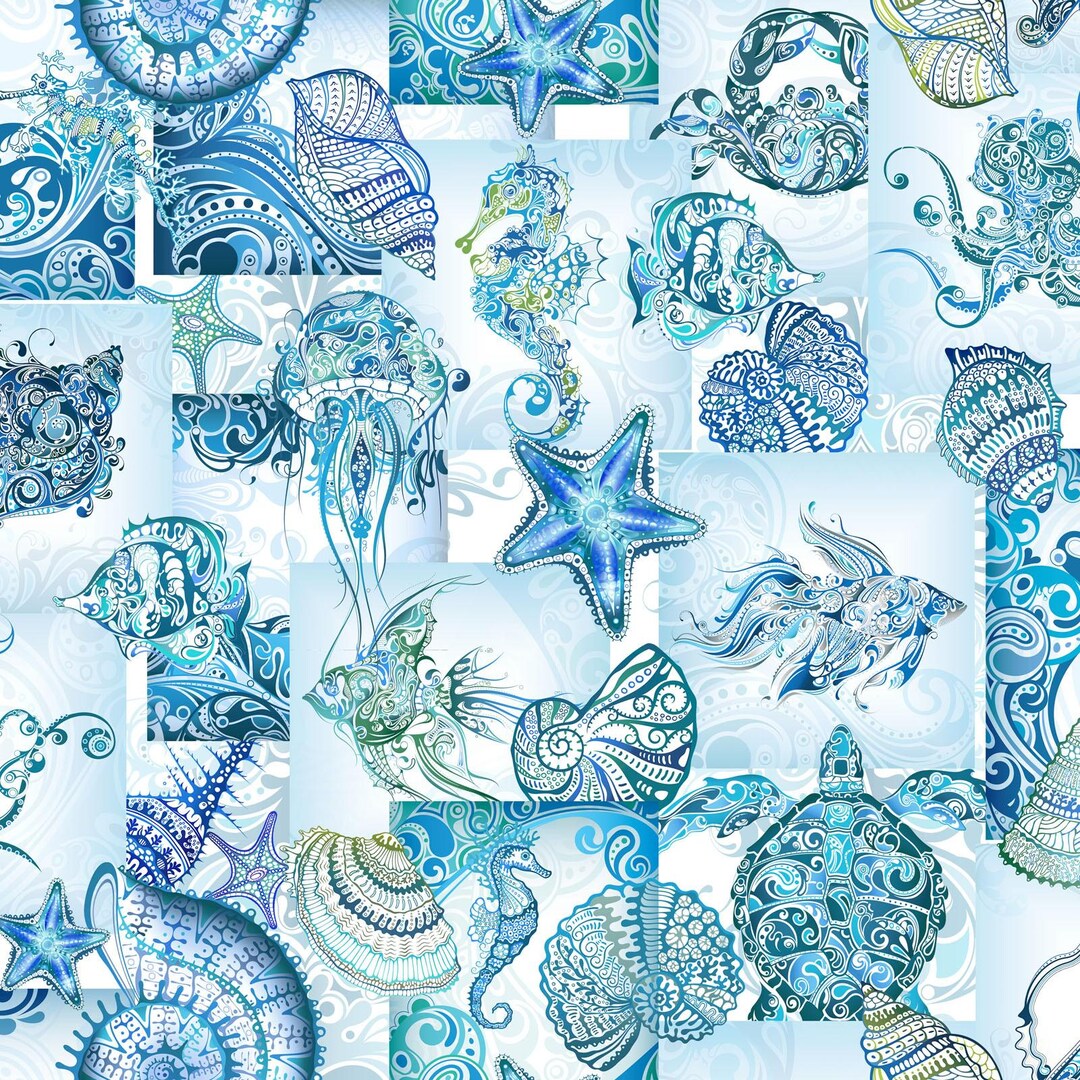 Wonders of the Ocean - Sea Creatures Collage Blue From in the Beginning ...