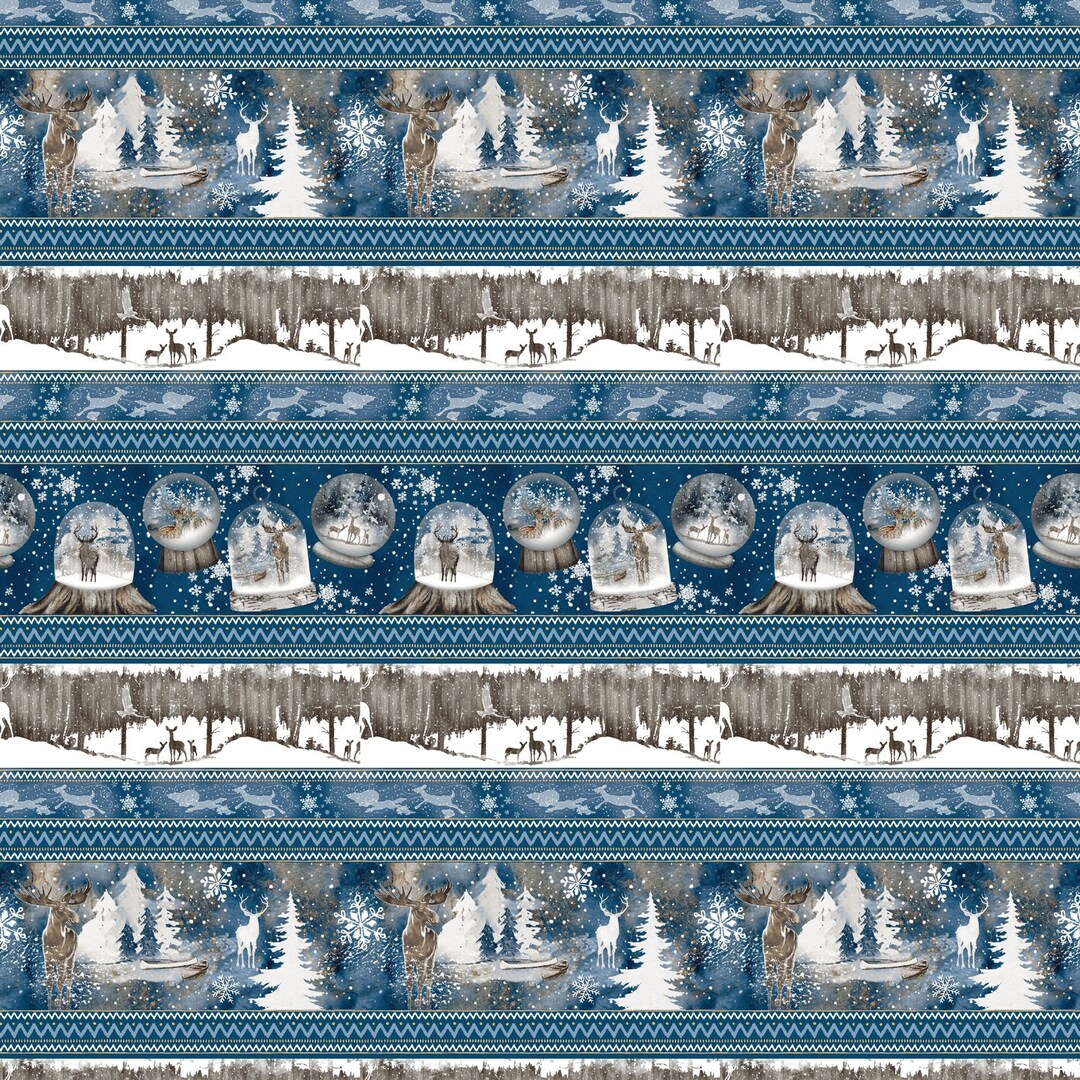 Cold Winter Morning - Stripe Scenes Snowglobes Dk Blue From Studio E ...