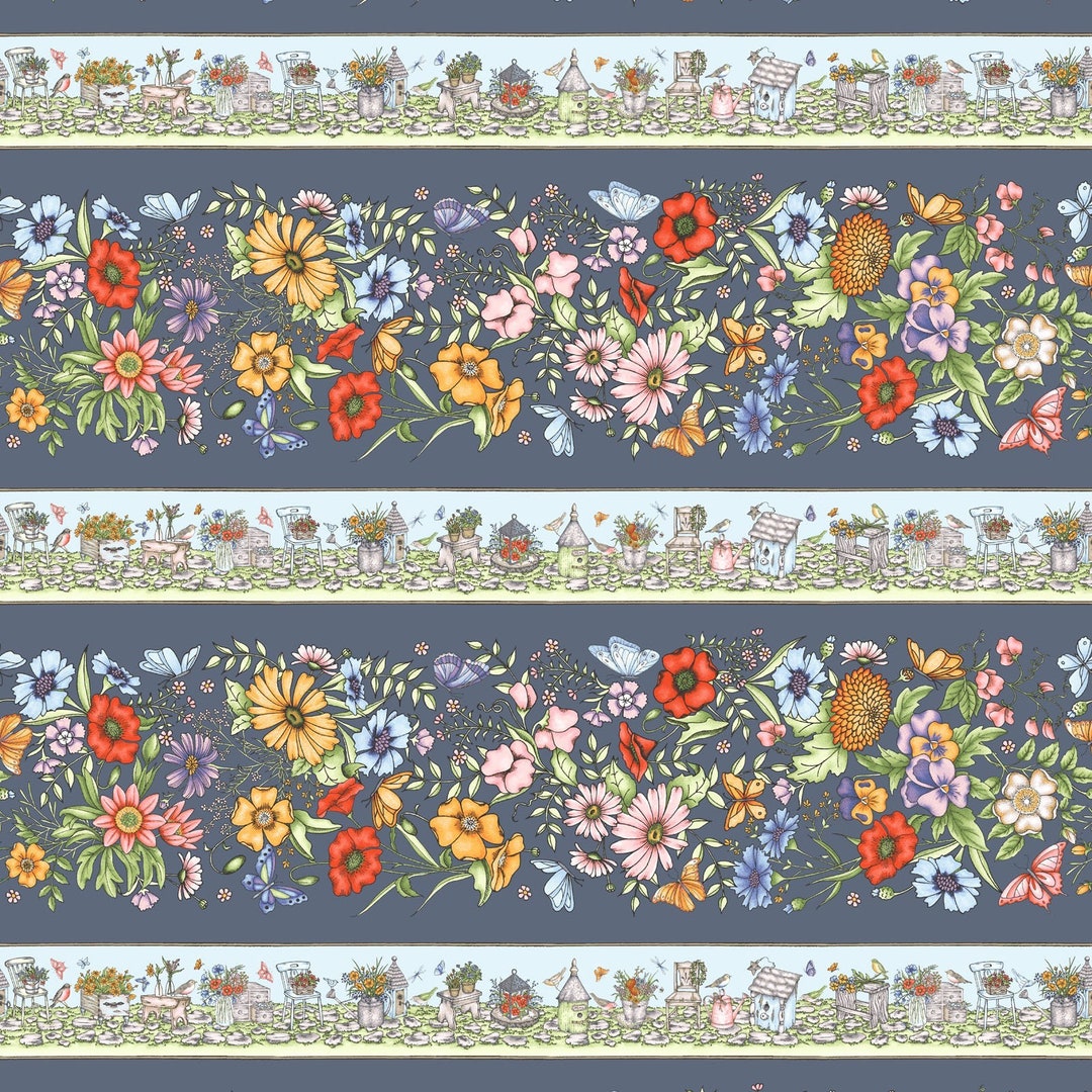 Garden Stroll - Border Prints Grey by Kris Lammers From Maywood Studio ...