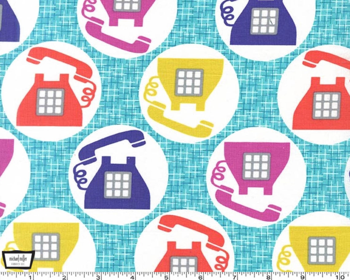 Hello Call Me Phone Aqua by Susan Emory From Michael Miller | Etsy