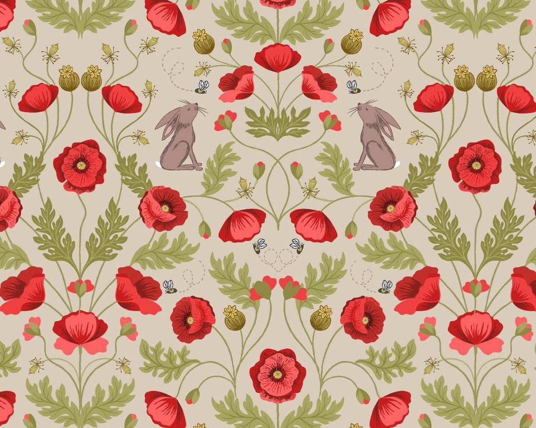 Poppies - Poppy and Hare Natural From Lewis and Irene Fabric - Etsy