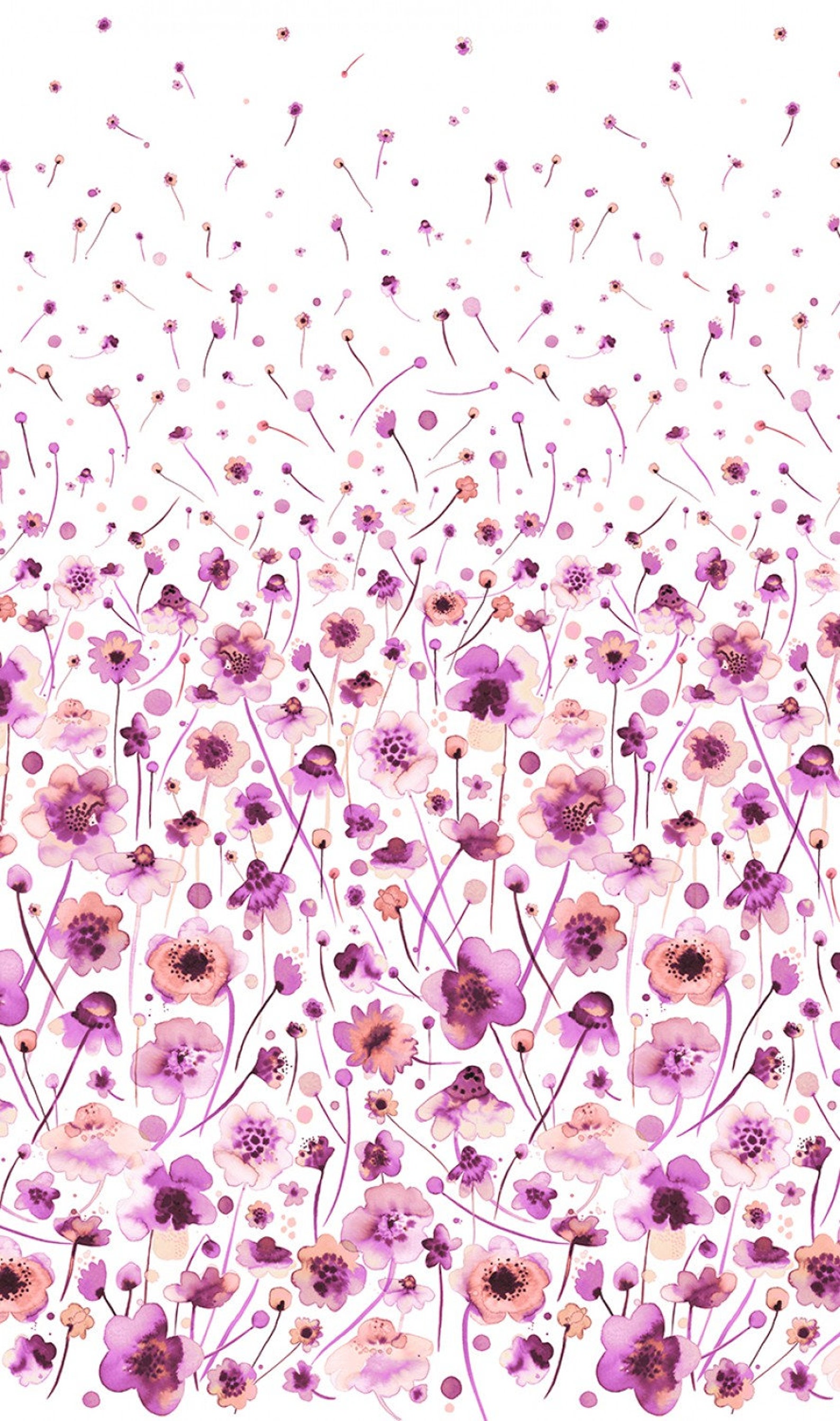 Ink Flowers Digital PANEL Flowers Border Pink by Ninola - Etsy