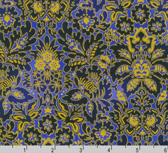 Midnight Nectar Floral Tapestry Damask Lapis Dk Blue From - Etsy