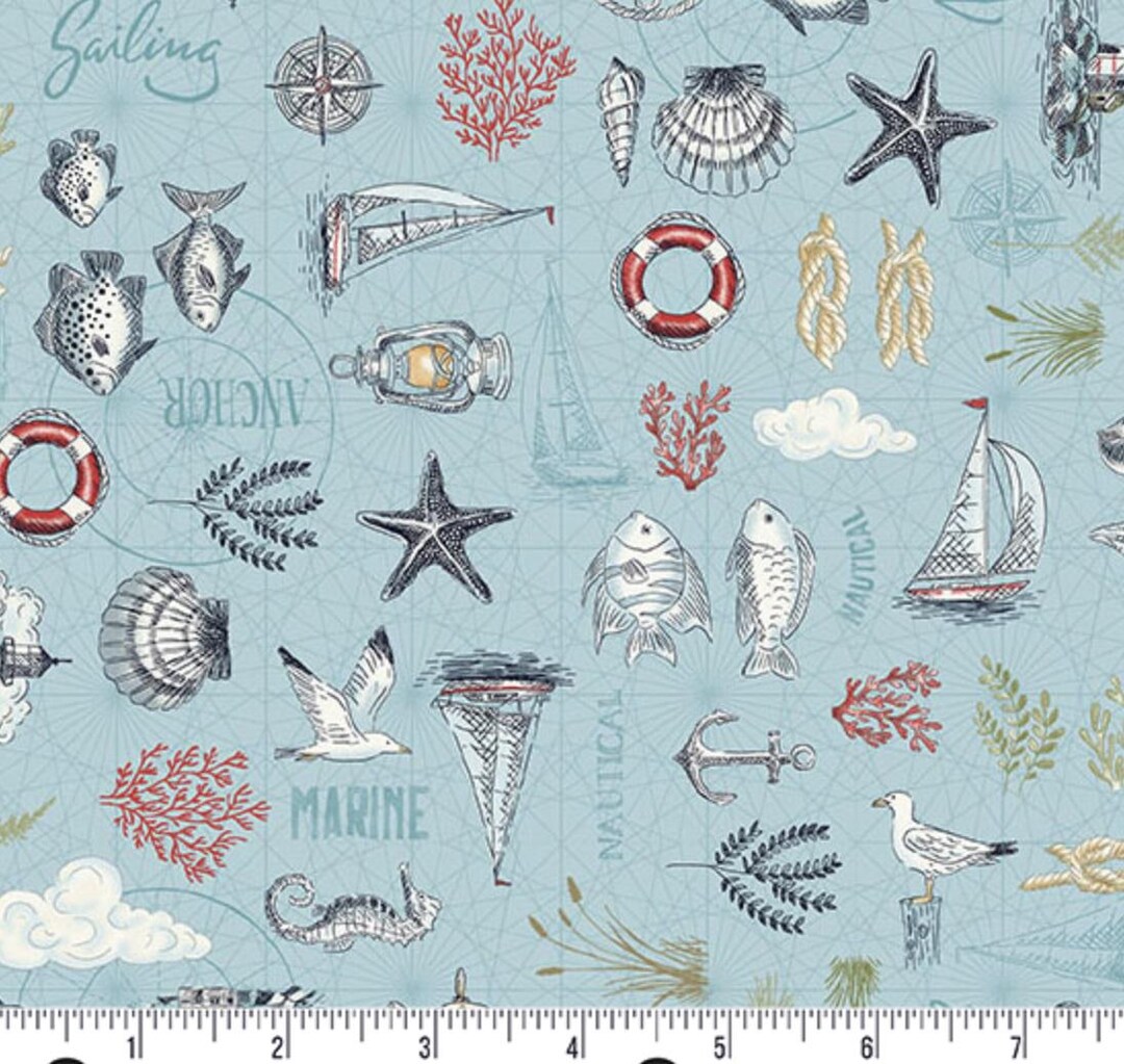 High Tide - Maritime Light Blue From Makower UK Fabric - Etsy
