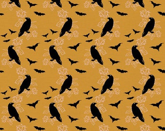 Vintage Flowers & Raven Fabric Panel - Etsy