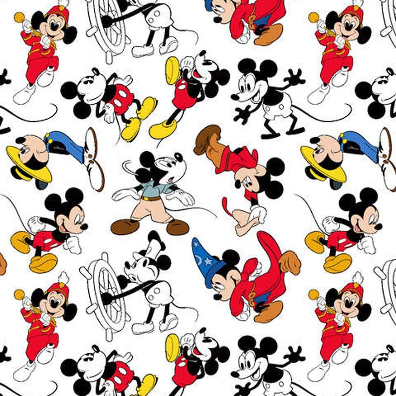 Mickey Mouse Different Versions White From Springs Creative Fabric - Etsy