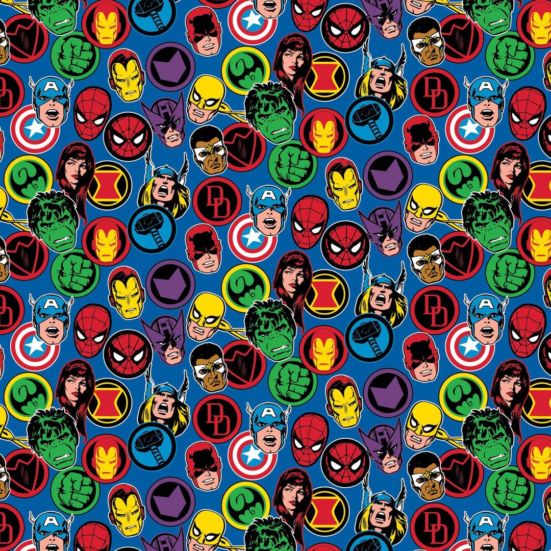 Marvel Comics IV MC Hero Stickers Blue from Camelot Fabrics - Etsy ...