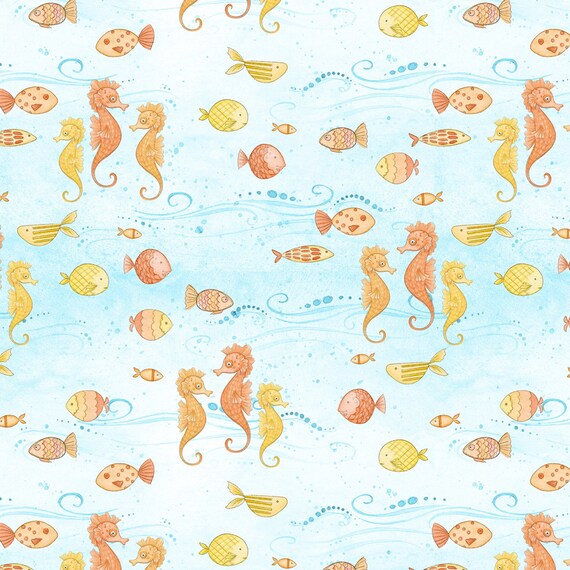 Water Wishes Fish Seahorse Blue Orange by Danielle Leone | Etsy