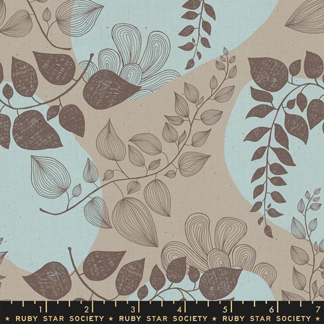 Unruly Nature - Floral Leaf Blue Brown by Jen Hewett From Ruby Star ...