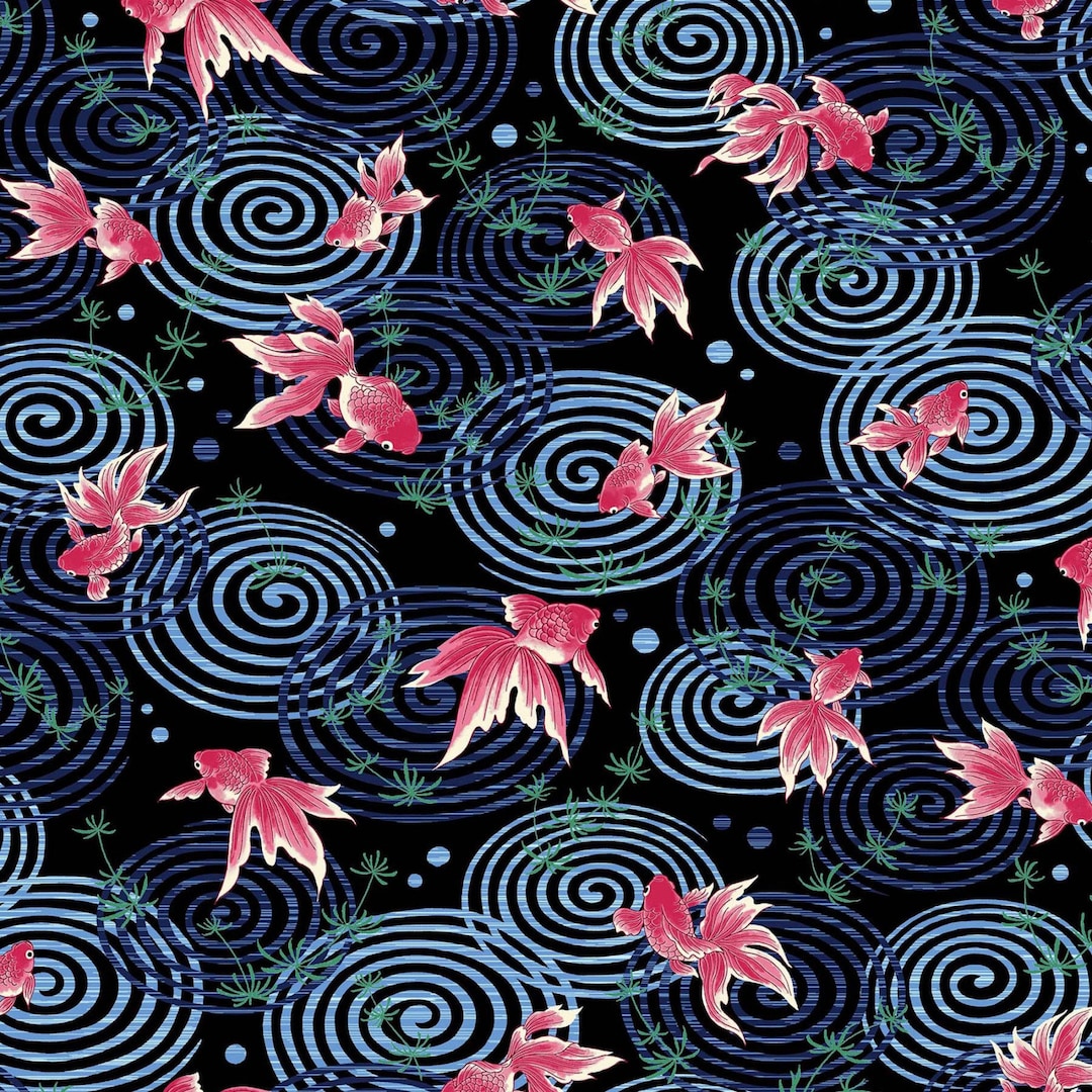 Traditional Japanese Style DOBBY - Koi Black Blue From Cosmo Fabric - Etsy