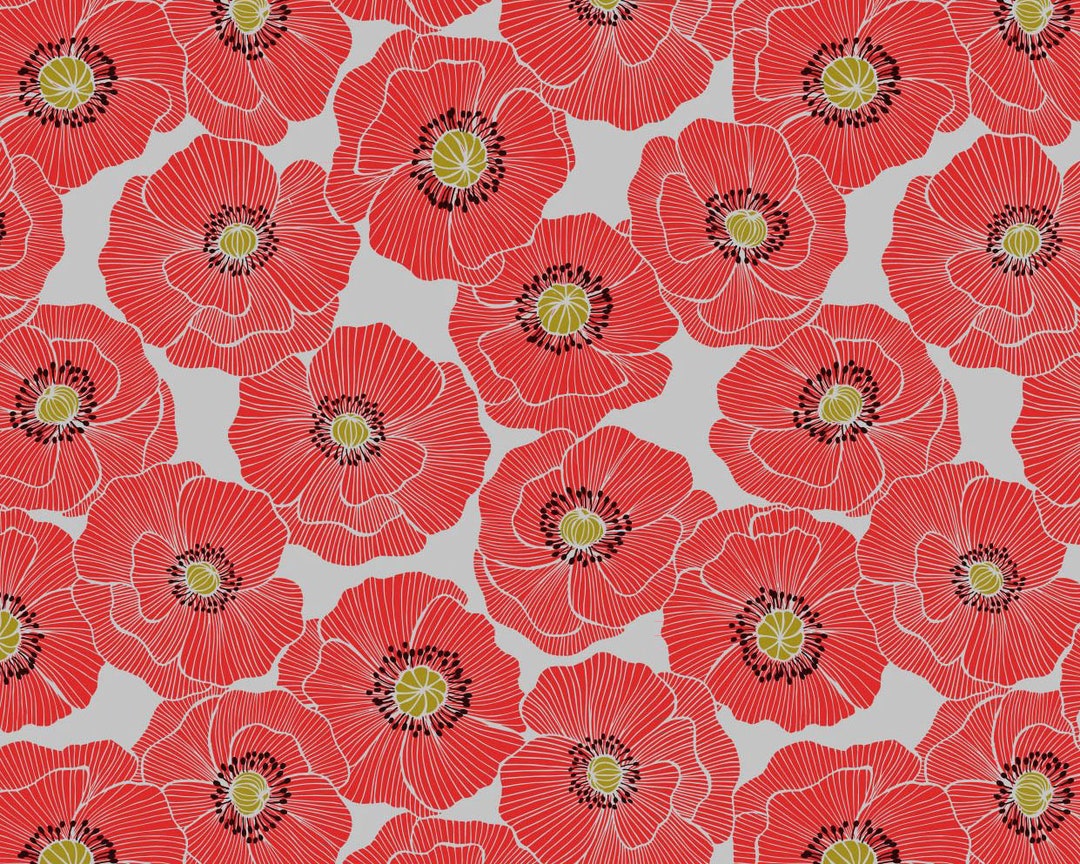 Poppies - Large Poppy Lt Grey From Lewis and Irene Fabric - Etsy