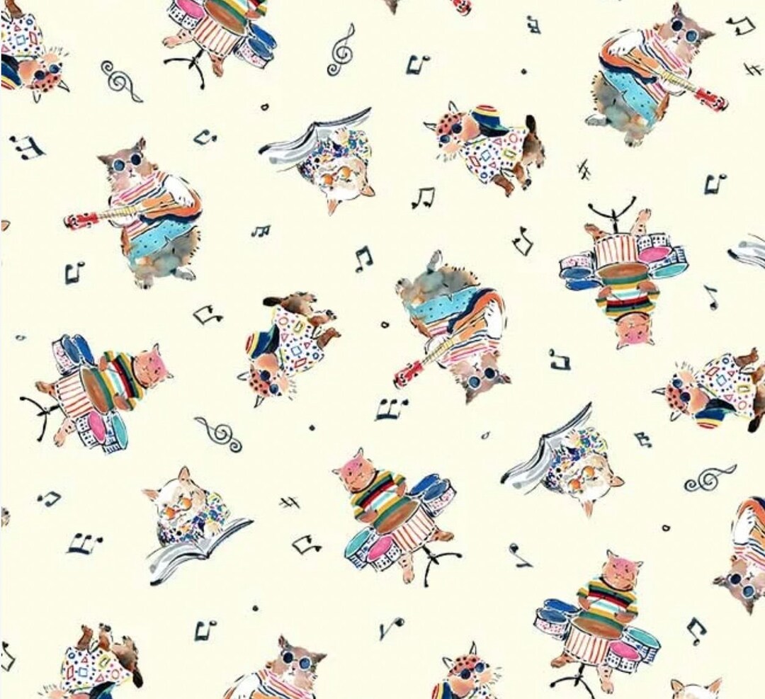 Musical Cats - Tossed Cats Cream From Michael Miller Fabric - Etsy