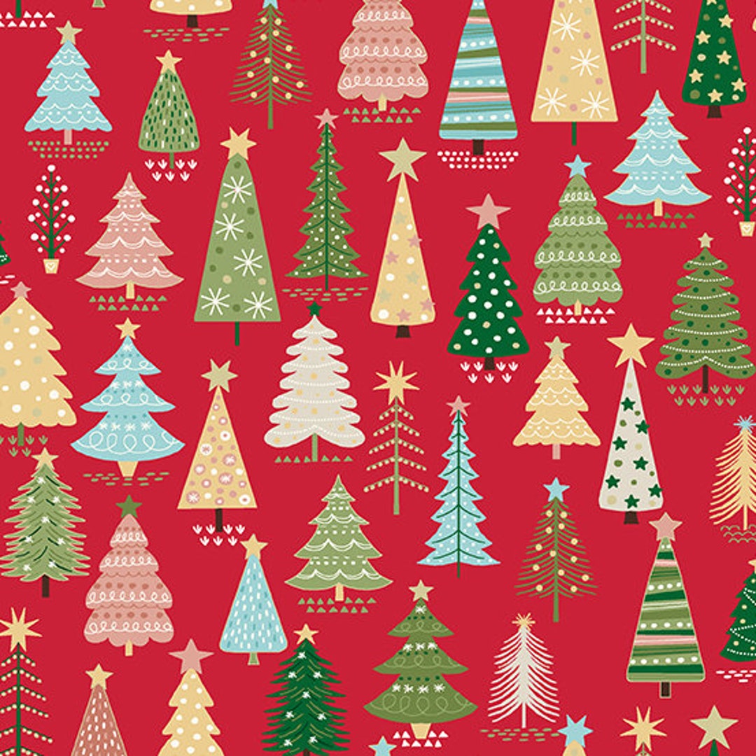 Cosy Christmas - Trees Red From Makower UK Fabric - Etsy