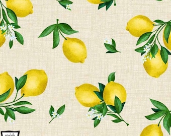 Lemon Slice Fabric Julie's Yellow Lemon Grid M by - Etsy
