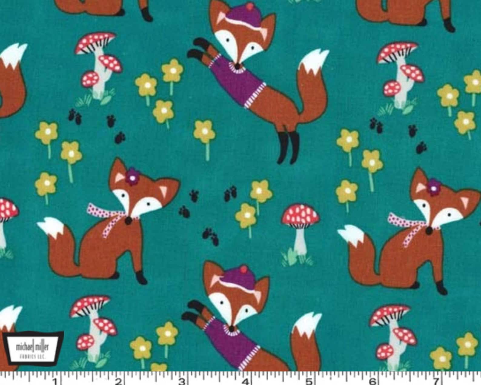 Fox Woods - Lil’ Foxy Teal From Michael Miller - Etsy